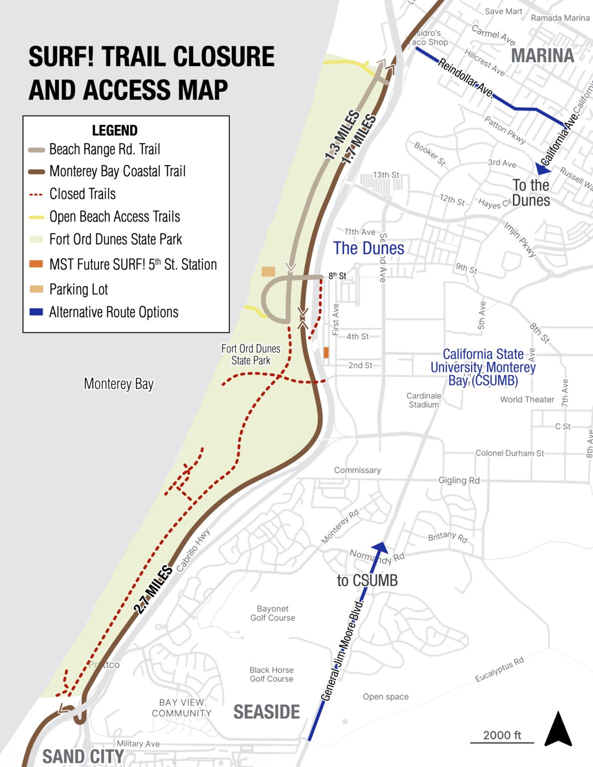 Monterey Bay coastal trail — partial closure and access map | Bicycling ...